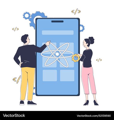Developers Analyzing Mobile App Interface Vector Image