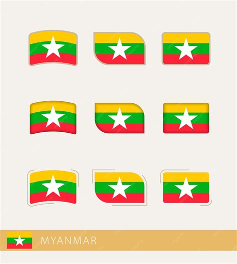 Premium Vector Vector Flags Of Myanmar Collection Of Myanmar Flags