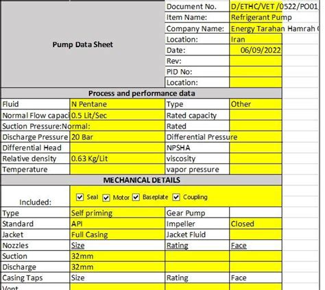 Pump Data Sheet Data Sheets Relative Density Data
