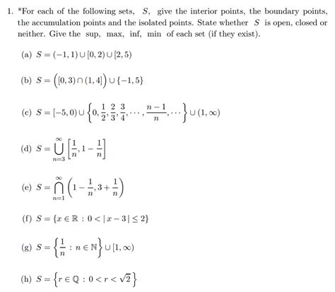 solved 1 for each of the following sets s give the