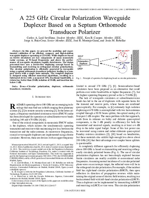Pdf A 225 Ghz Circular Polarization Waveguide Duplexer Based On A