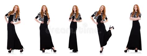 The Redhead In Black Dress Isolated On White Stock Image Image Of Fitness Figure