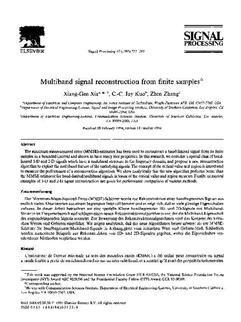 Pdf Multiband Signal Reconstruction From Finite Samples Zhen Zhang