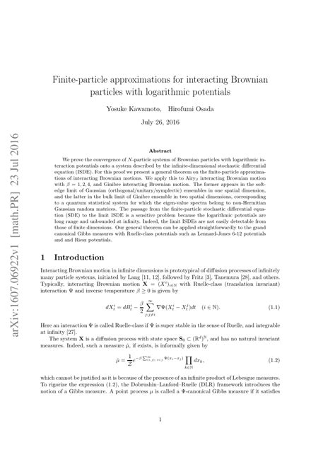 Pdf Finite Particle Approximations For Interacting Brownian Particles With Logarithmic Potentials