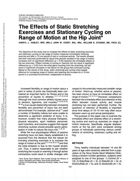 Pdf The Effects Of Static Stretching Exercises And Stationary Cycling On Range Of Motion At