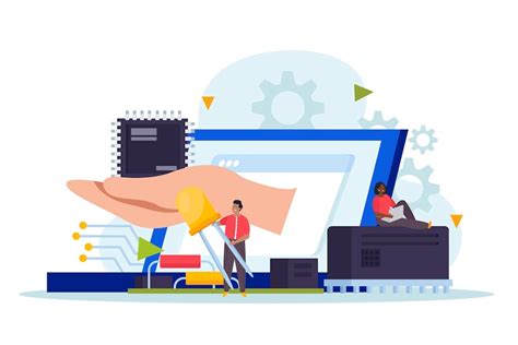 Premium Vector Microchip And Computer Hardware Flat Style Concept With Tiny People Holding