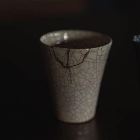 Kintsugi Cup Vermilion Crackle 01 Handmade Japanese Pottery Art