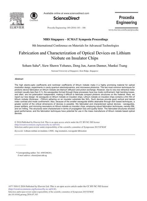 Pdf Fabrication And Characterization Of Optical Devices On Lithium Niobate On Insulator Chips