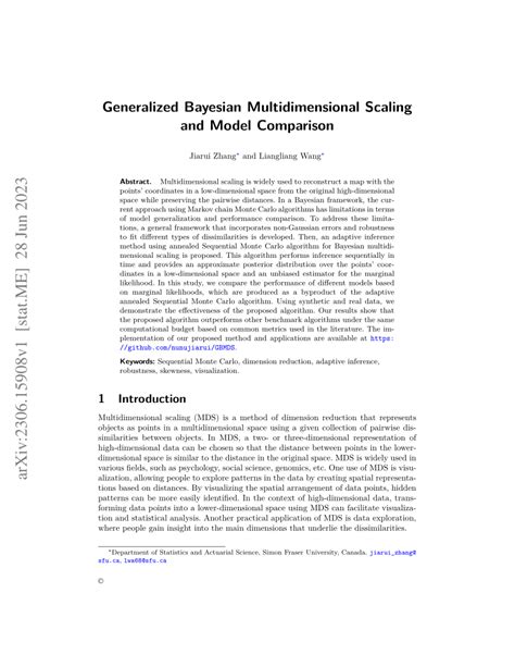 PDF Generalized Bayesian Multidimensional Scaling And Model Comparison