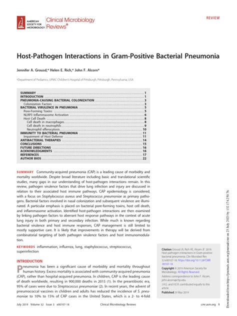 host pathogen interactions in gram positive bacterial pneumonia pdf