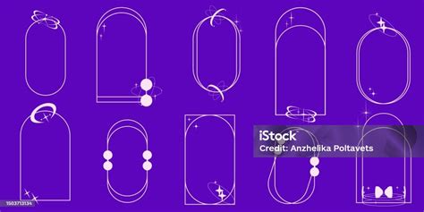 Aesthetic Frame 최소 요소 세트 별과 선이 있는 Y2k 그래픽 모양 미적 Vecor 그림입니다 현대적인 디자인을 위한 기하학적 아치 개체 그룹에 대한 스톡 벡터