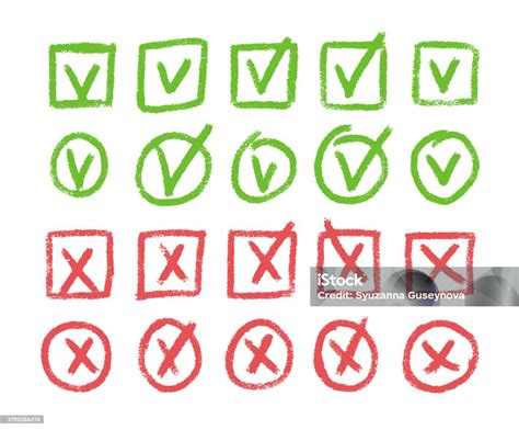 Set Of Checkboxes Tick And Check Marks Pack Cross And V Sign Pencil Drawn Correct And Wrong