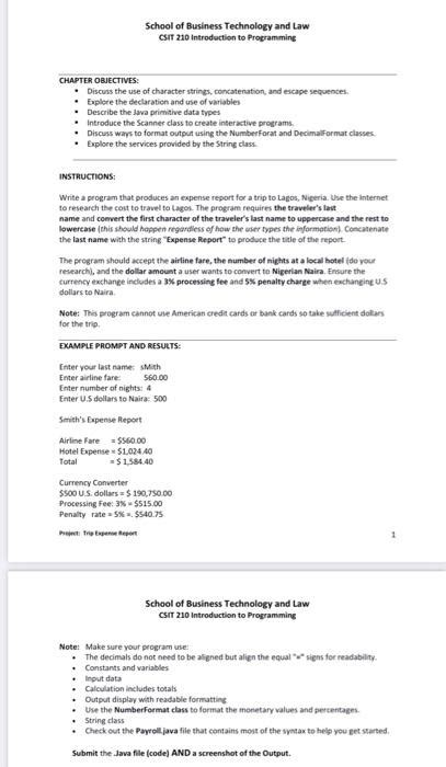 school of business technology and law csit 210