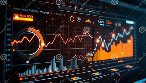Financial Data Analytics Screen Orange Graphs Charts Stock Illustration