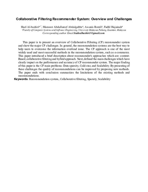 Pdf Collaborative Filtering Recommender System Overview And Challenges