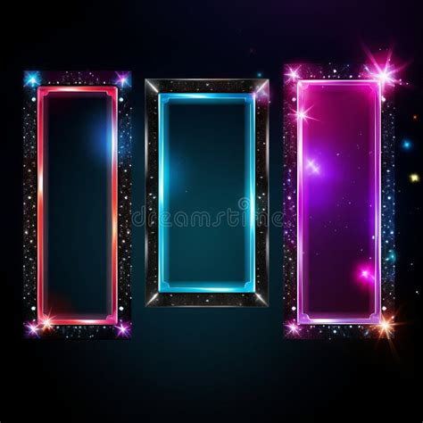 Three Rectangular Frames With Glowing Lights On A Black Background