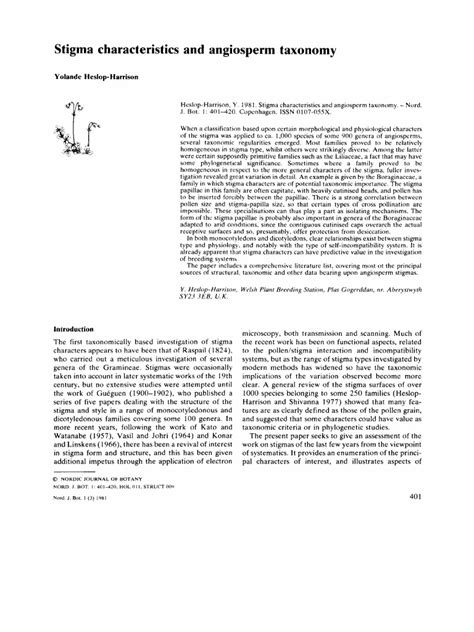 Stigma Characteristics In Angiosperms Pdf Taxonomy Biology Plants