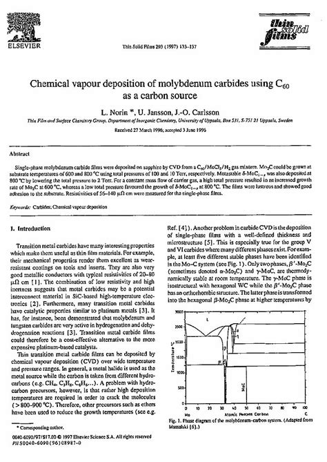 Pdf Chemical Vapour Deposition Of Molybdenum Carbides Using C60 As A Carbon Source Dokumentips