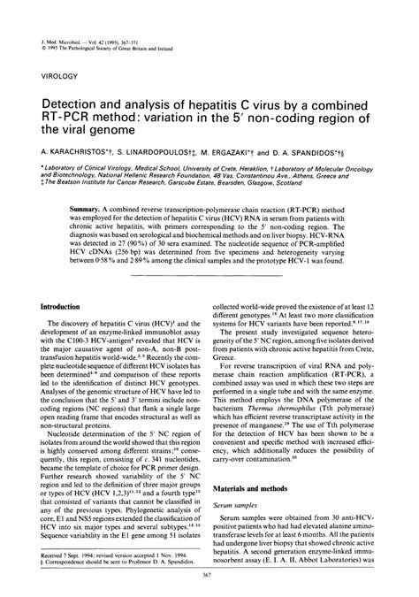 Pdf Detection And Analysis Of Hepatitis C Virus By A Combined Rt Pcr Method Variation In The