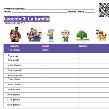 La Familia Interactive Vocab List Descubre Senderos Vistas Lección