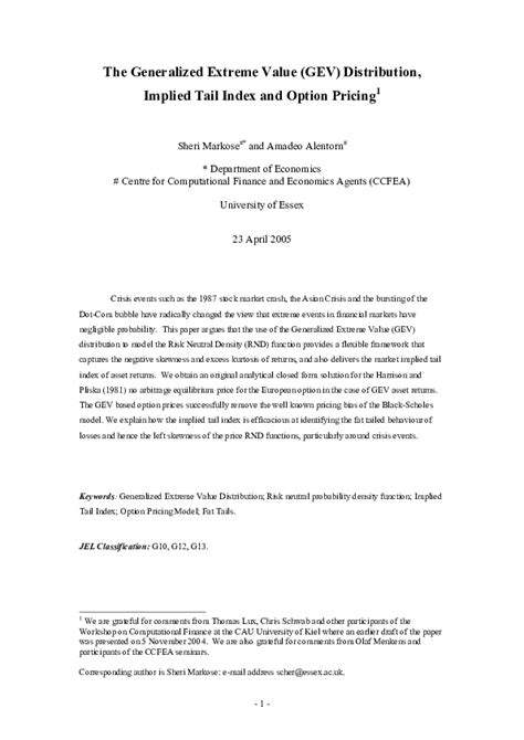 Pdf The Generalized Extreme Value Distribution Implied Tail Index And Option Pricing
