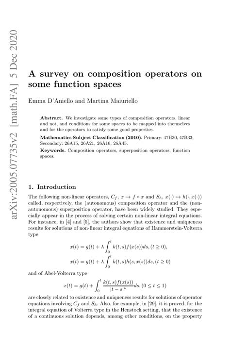 Pdf Some Types Of Composition Operators On Some Spaces Of Functions