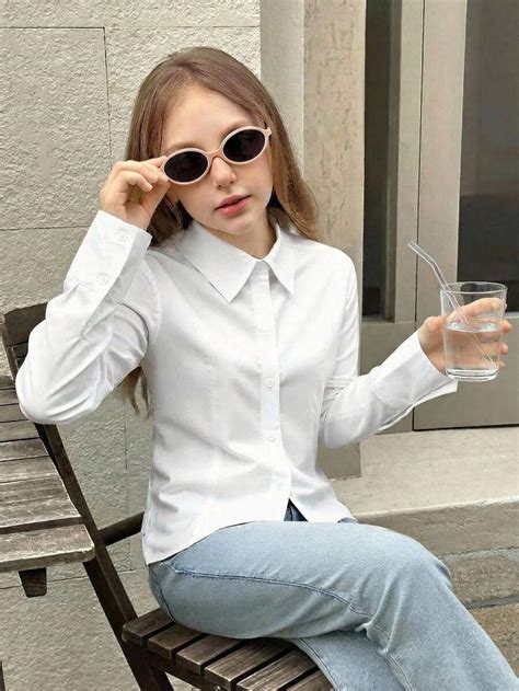 Shein Tween Girls Tween Girl Clothes White Tween Girls Blouse With