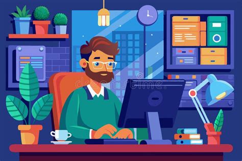 An It Specialist Focuses On Coding At His Desk Surrounded By Plants And Organized Supplies In