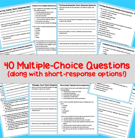 summarizing fiction 8 passages with multiple choice questions made by teachers
