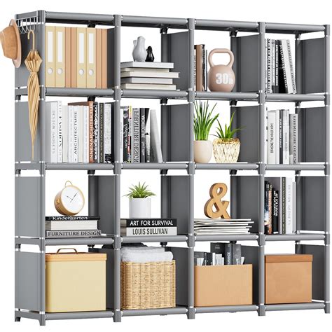 Mavivegue Book Shelf 16 Cube Storage Organizer Diy Bookcase Metal