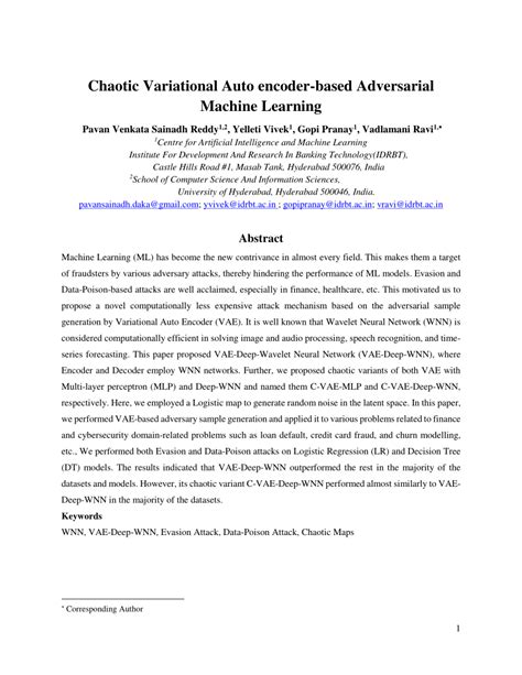 Pdf Chaotic Variational Auto Encoder Based Adversarial Machine Learning