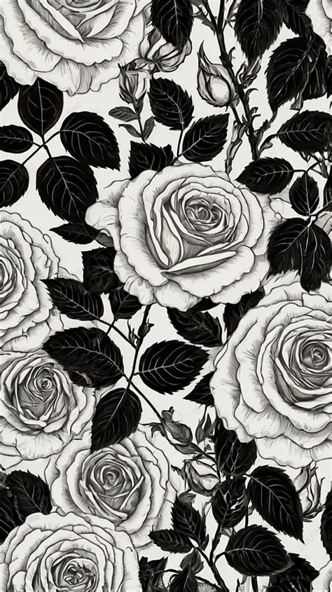 고립된 배경에 우아한 장식으로 디자인된 장미 잎을 특징으로 하는 섬세한 흑백 꽃무늬 배경 화면 및 일러스트 무료 다운로드 Pngtree