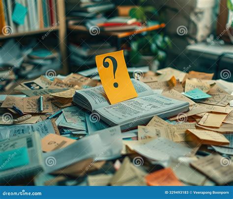Desk Cluttered With Papers And A Question Mark Sticky Note Royalty Free
