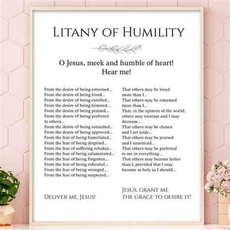Litany Of Humility Prayer Printable Humility Prayer Print Etsy