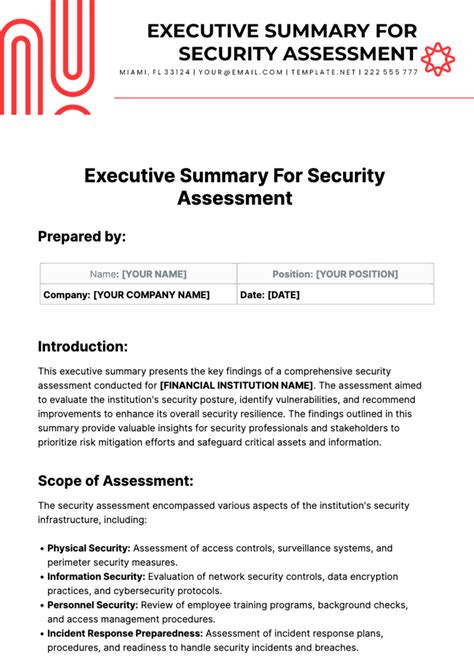 Free Executive Summary For Security Assessment Template To Edit Online