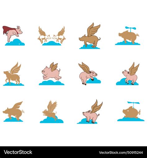 Collection Of Flying Pig Logos Royalty Free Vector Image