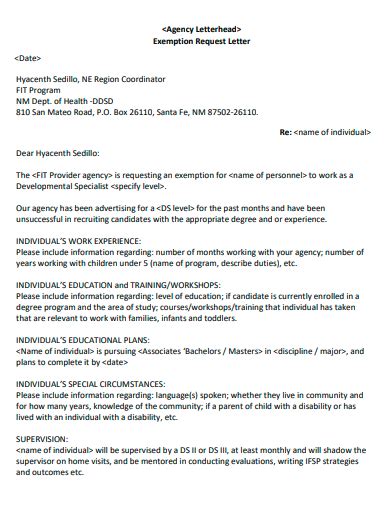 Free 12 Exemption Letter Samples In Pdf Ms Word Letter Of Exception Template Access Essential