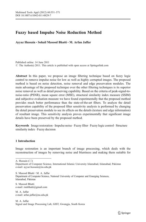 Pdf Fuzzy Based Impulse Noise Reduction Method