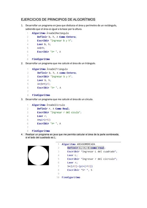 Ejercicios De Algoritmos Ejercicios De Principios De AlgorÍtmos
