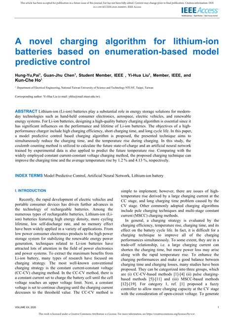 Pdf A Novel Charging Algorithm For Lithium Ion Batteries Based On Enumeration Based Model
