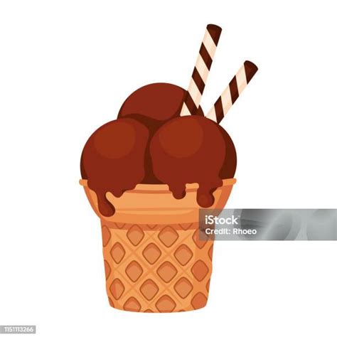와플 그릇에 초콜릿 아이스크림 공 벡터 일러스트 레이 션 흰색 배경에 고립입니다 0명에 대한 스톡 벡터 아트 및 기타 이미지 0명 3가지 개체 가느다란 관 Istock