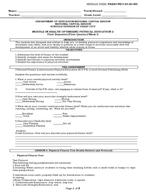5 Pasay Pe11 S1 Q1 W3 Edited Pdf Body Mass Index Physical Fitness
