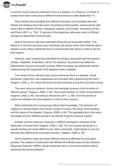 Human Behavior During Evacuations 1961 Words Research Paper Example