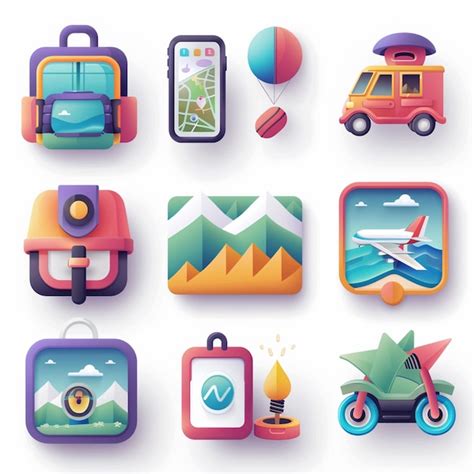 Premium Photo A Collection Of Different Colored Icons Including A Travel Bag A Car And A Plane