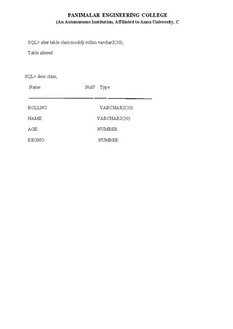 Aarthi Sas An Autonomous Institution Affiliated To Anna University C Sql Alter Table