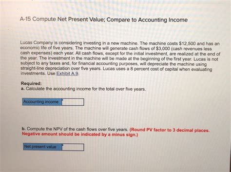 Solved A 15 Compute Net Present Value Compare To Accounting