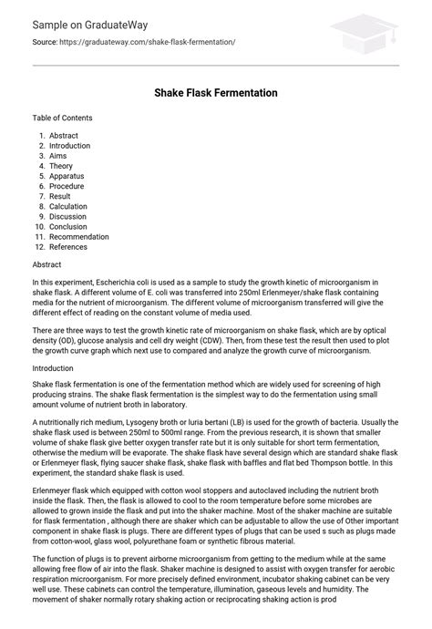 ⇉shake Flask Fermentation Essay Example Graduateway