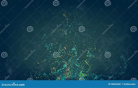 Abstract Technology Background Digital Tech D Vector Grid With Particles Noise Wave Stock
