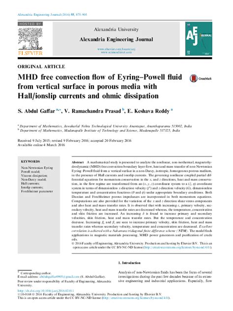 Pdf Mhd Free Convection Flow Of Eyringpowell Fluid From Vertical