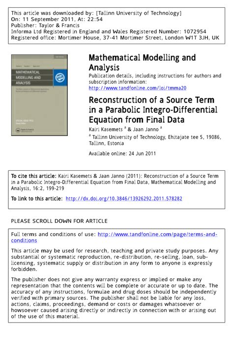 Pdf Reconstruction Of A Source Term In A Parabolic Integro Differential Equation From Final Data